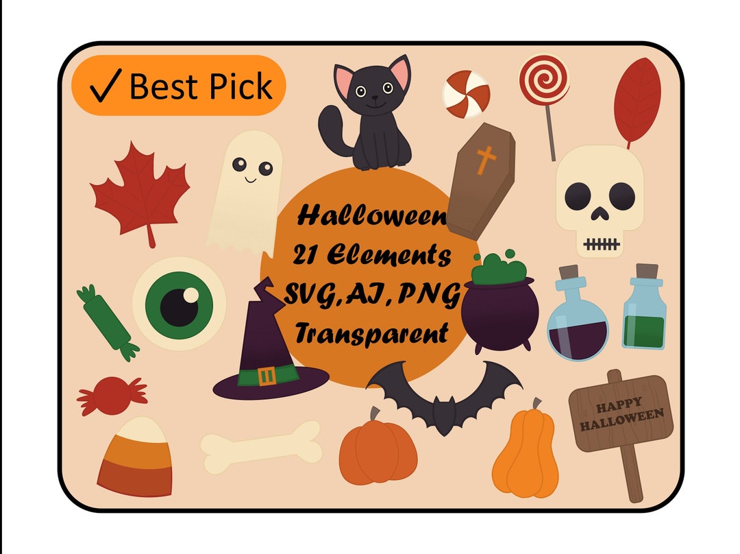 Halloween Handdrawn Clipart Bundle - Spooky- 21 Images - PNG, SVG , AI ...
