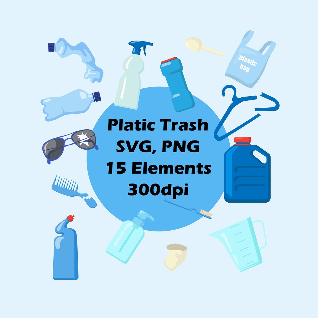 Plastic Garbage Clipart - 15 Elements - SVG, PNG - Pollution - Ocean ...
