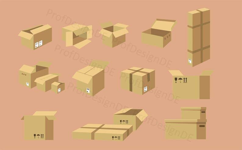 Cardboard Clipart Bundle - 12 Items - Package - Cardboard Boxes ...