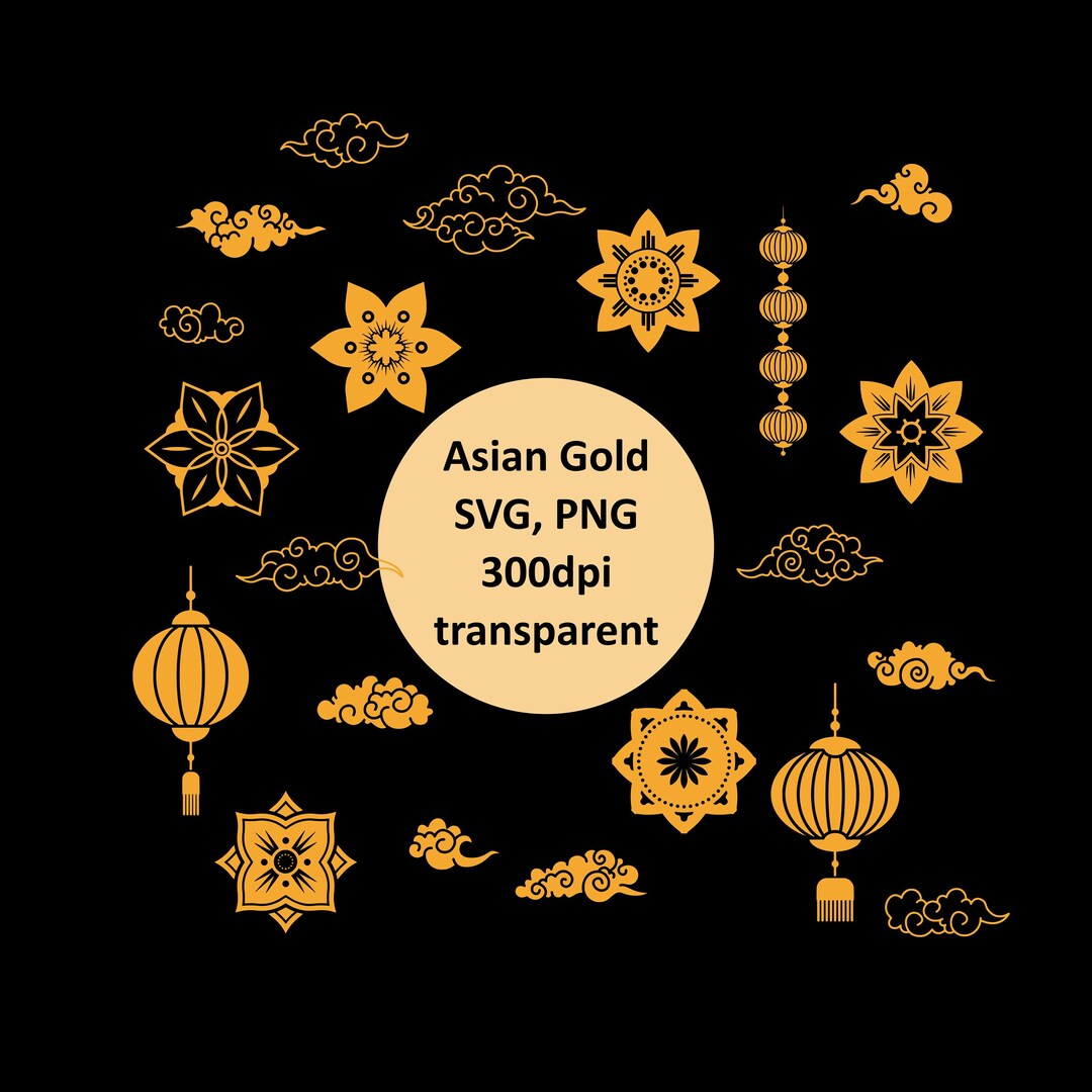 Traditionally Asia Gold 21 Elements - SVG, PNG - Oriental - Chinese ...