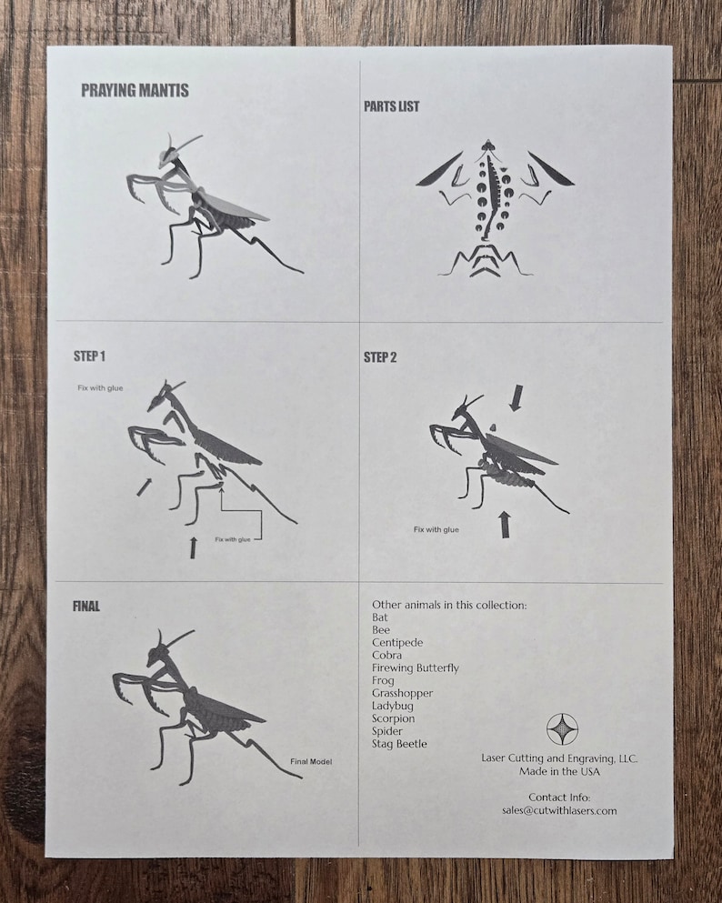 3D Praying Mantis Puzzle. Wooden. Figure Kit. Model Kit. Arts & Crafts ...