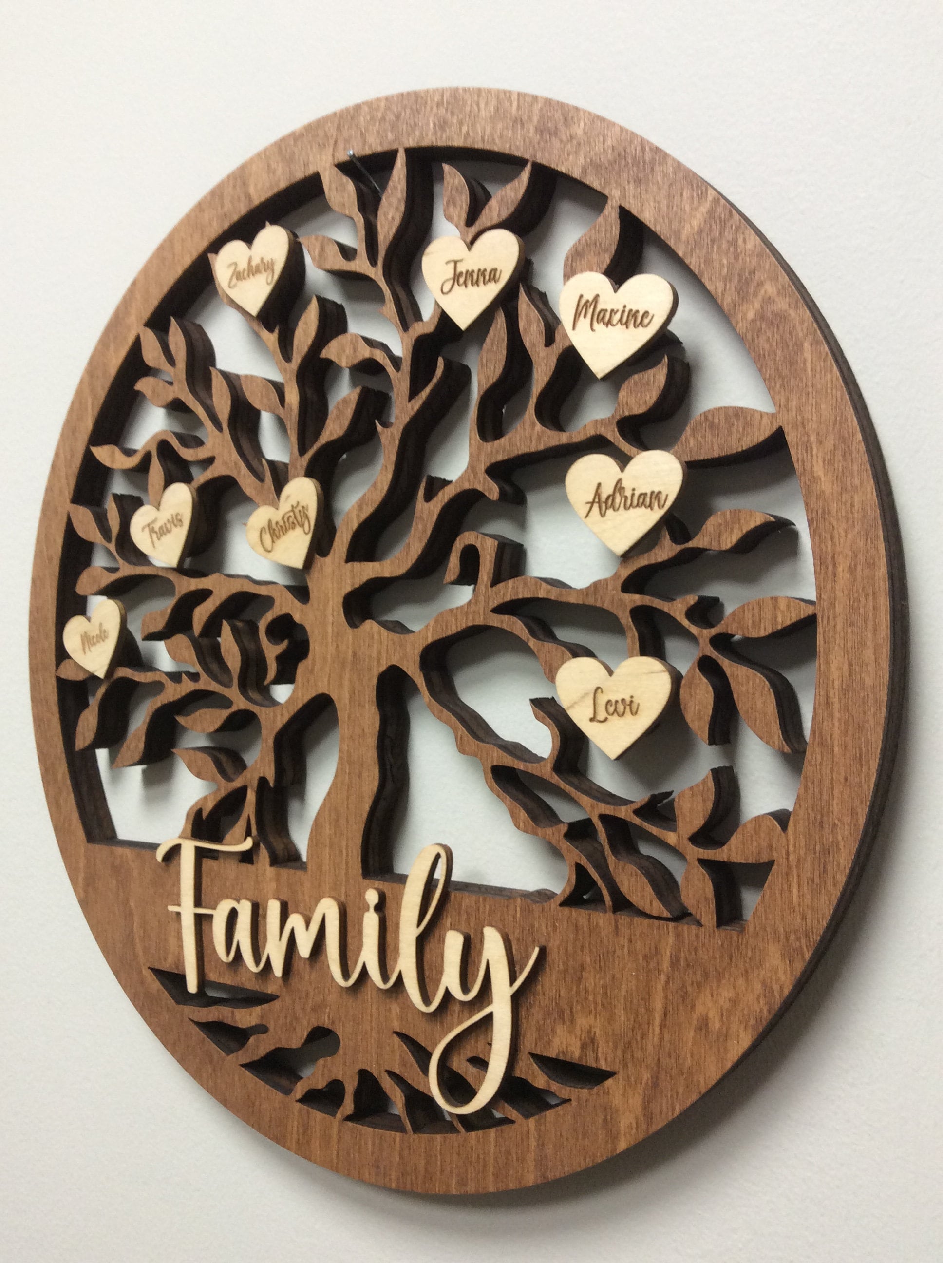 Customized Wooden Family Tree. up to 12 Names Included. Gift for Family ...