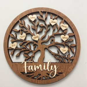 Customized Wooden Family Tree. up to 12 Names Included. Gift for Family ...