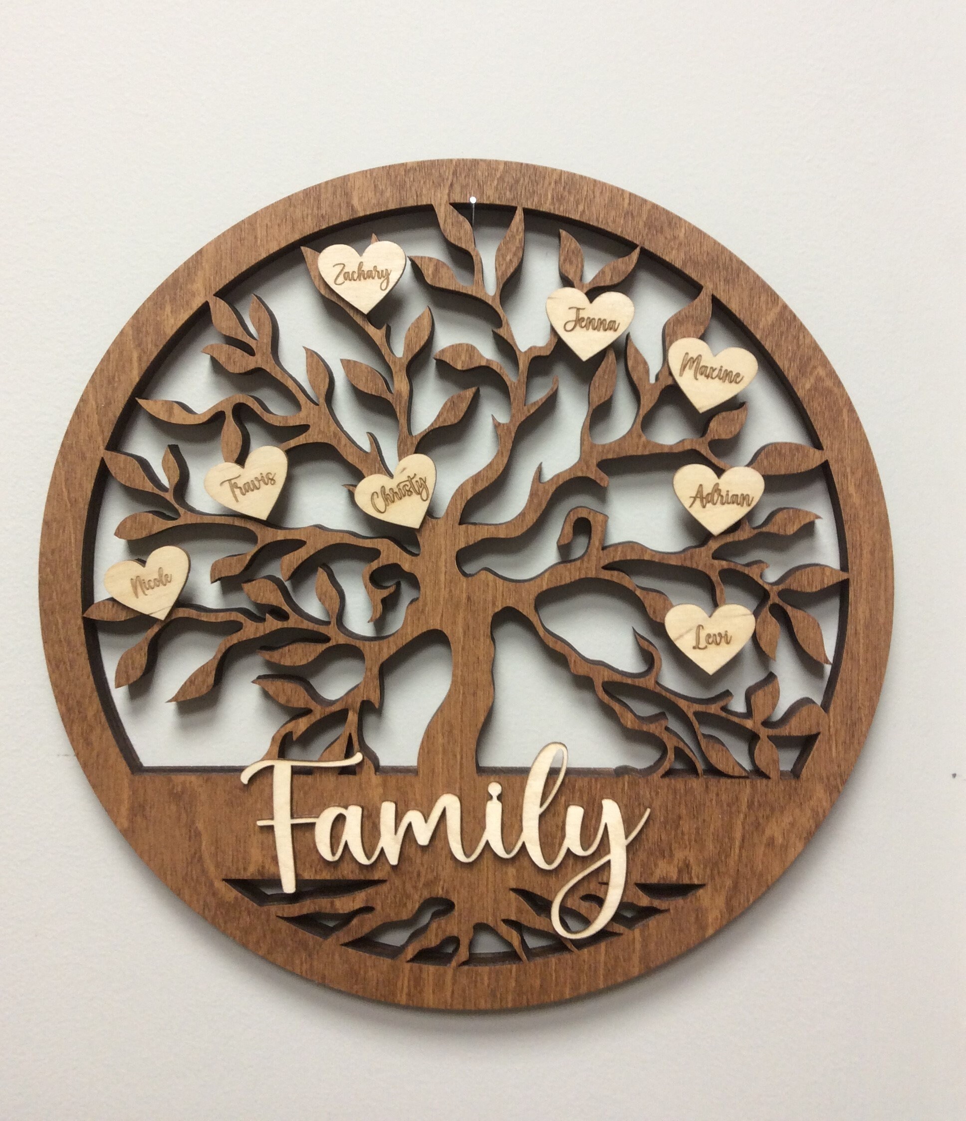Customized Wooden Family Tree. up to 12 Names Included. Gift for Family ...