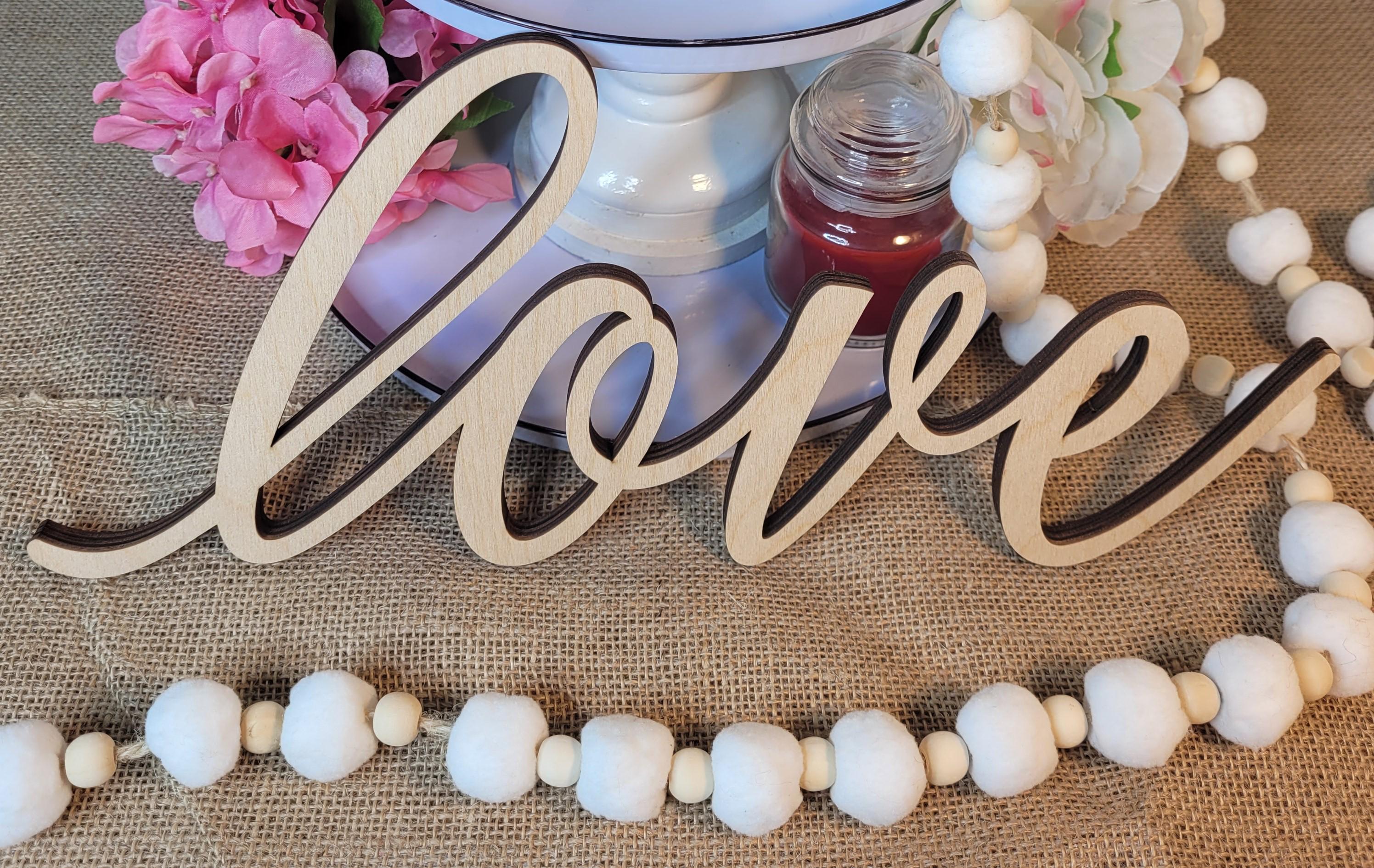 Cursive 'love' Cutout. Home Decor for Shelves, Windows, Tiered Trays ...