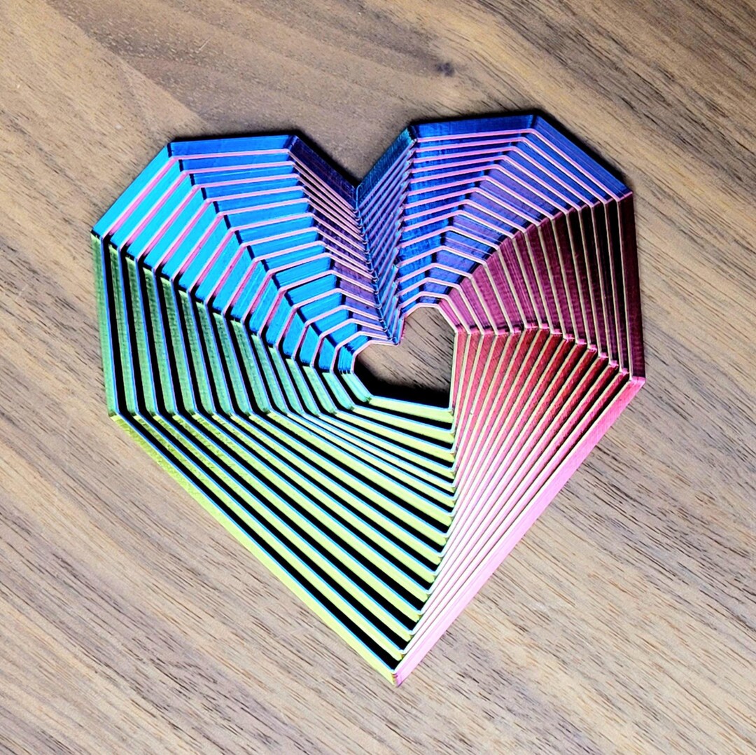 3D Printed Layered Nested Heart Fidget. Holographic Color Changing ...