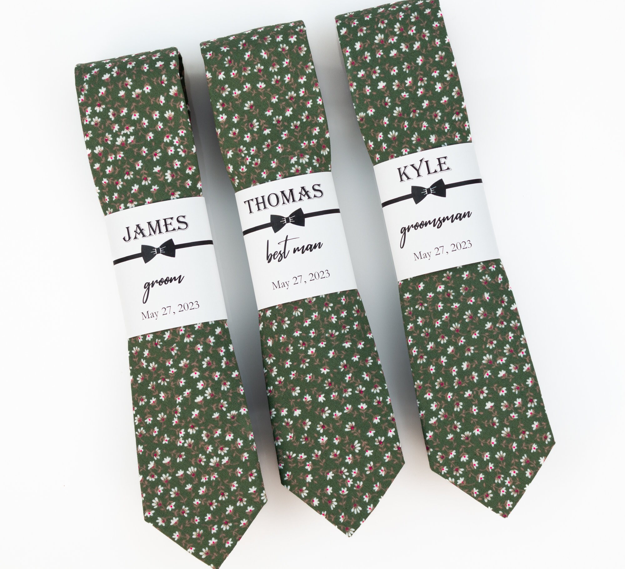 Dark Green Floral Tie Slim Necktie Custom Tie Labels Slim - Etsy