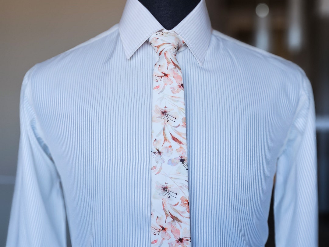 White Cream, Blush and Sand Floral Tie, Boho Wedding Tie, Blush Floral ...
