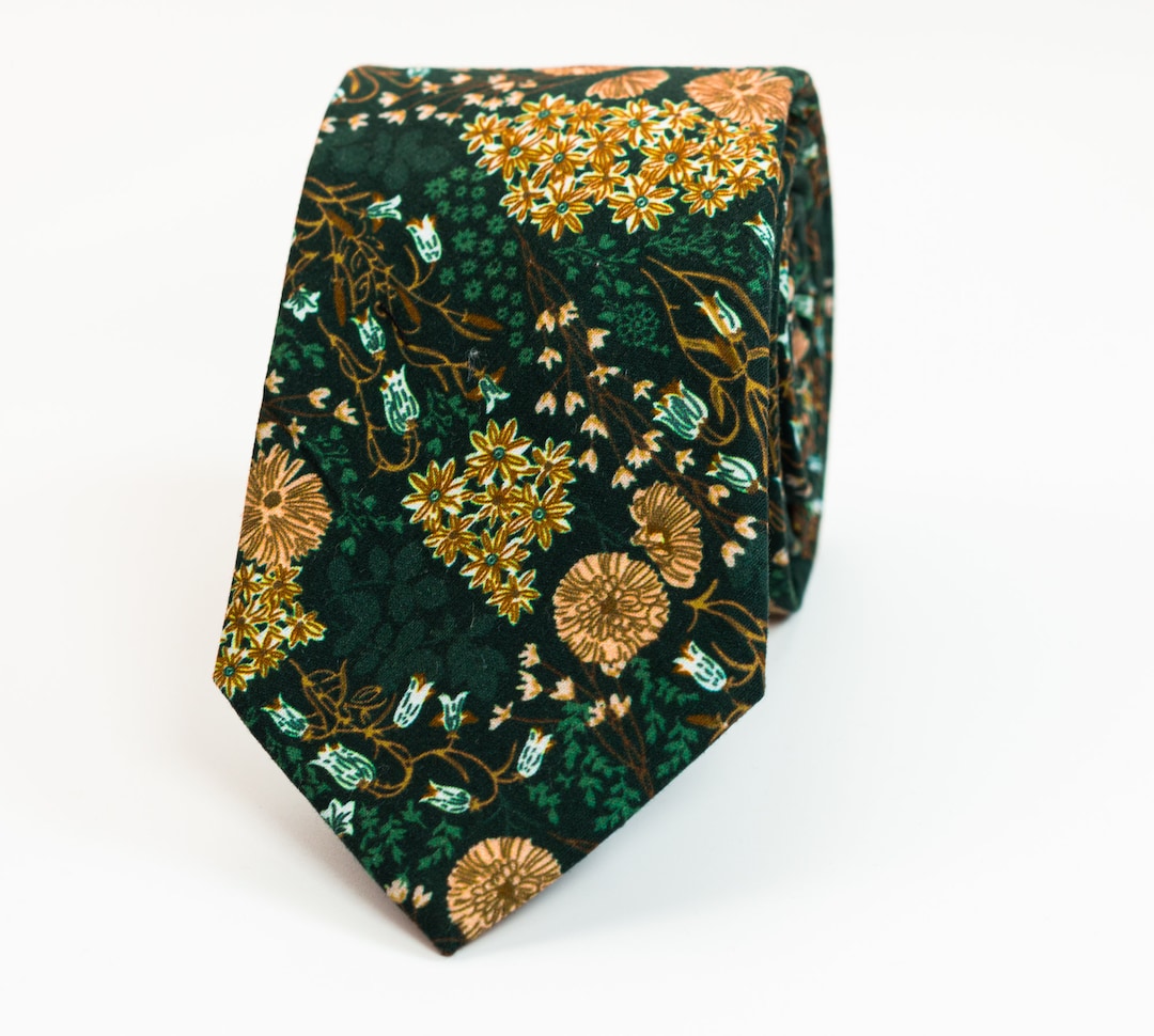 Hunter Green Floral Tie, Forest Green Wild Flower Tie, Green Wedding ...
