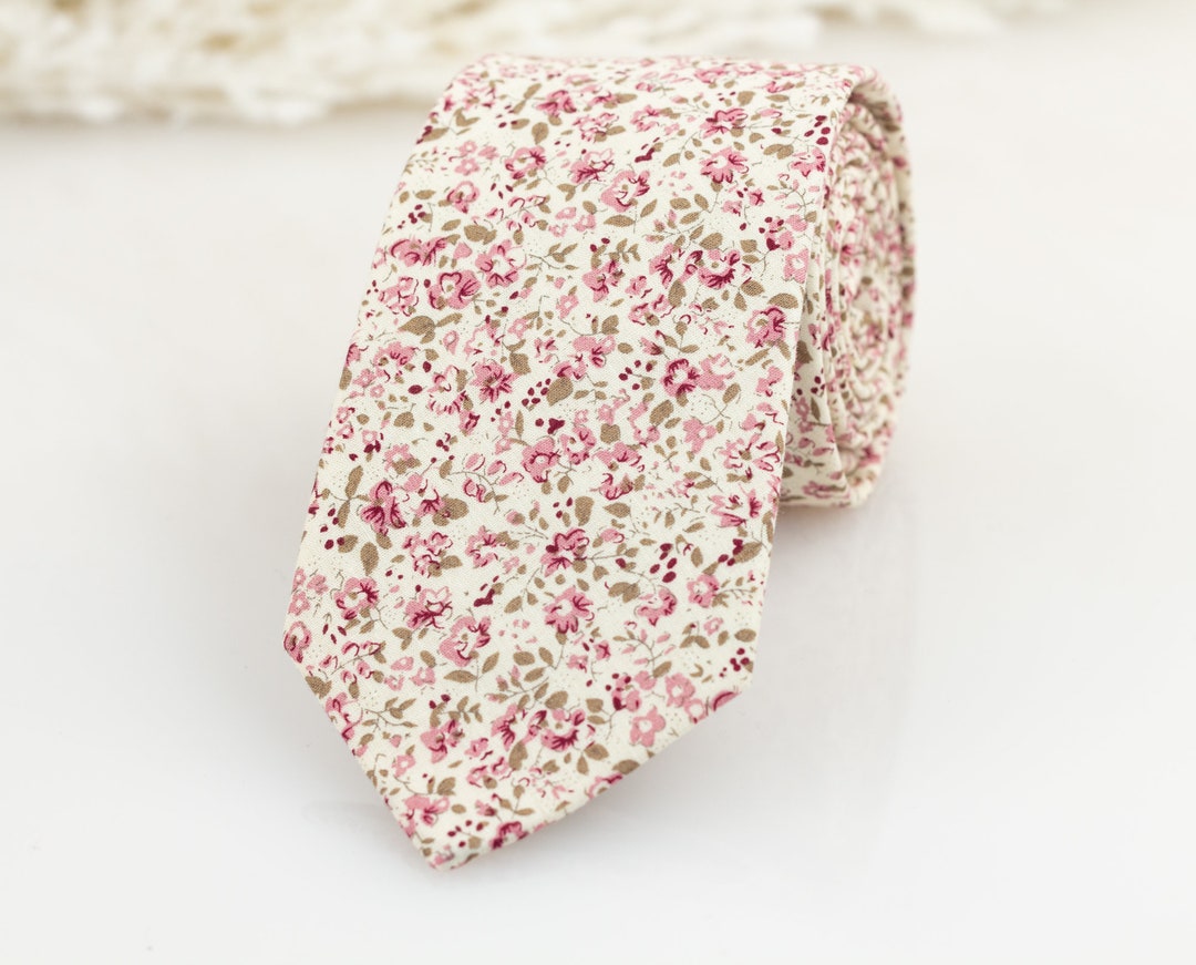 Quartz Floral Tie, Cream, Blush, Dusty Rose Floral Tie, Groomsmen Dusty ...