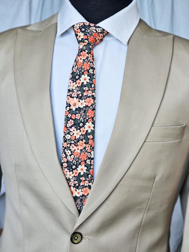 Coral Floral Tie, Navy & Coral Flowers Tie, Peach, Sage Floral Tie ...