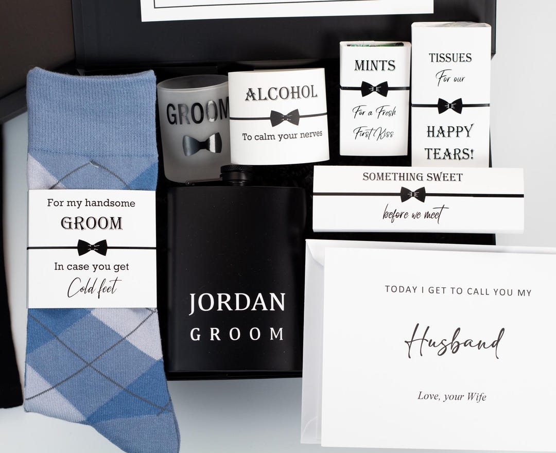Wedding Day Groom Gift Box, Personalized Groom Box With Socks, Shot ...