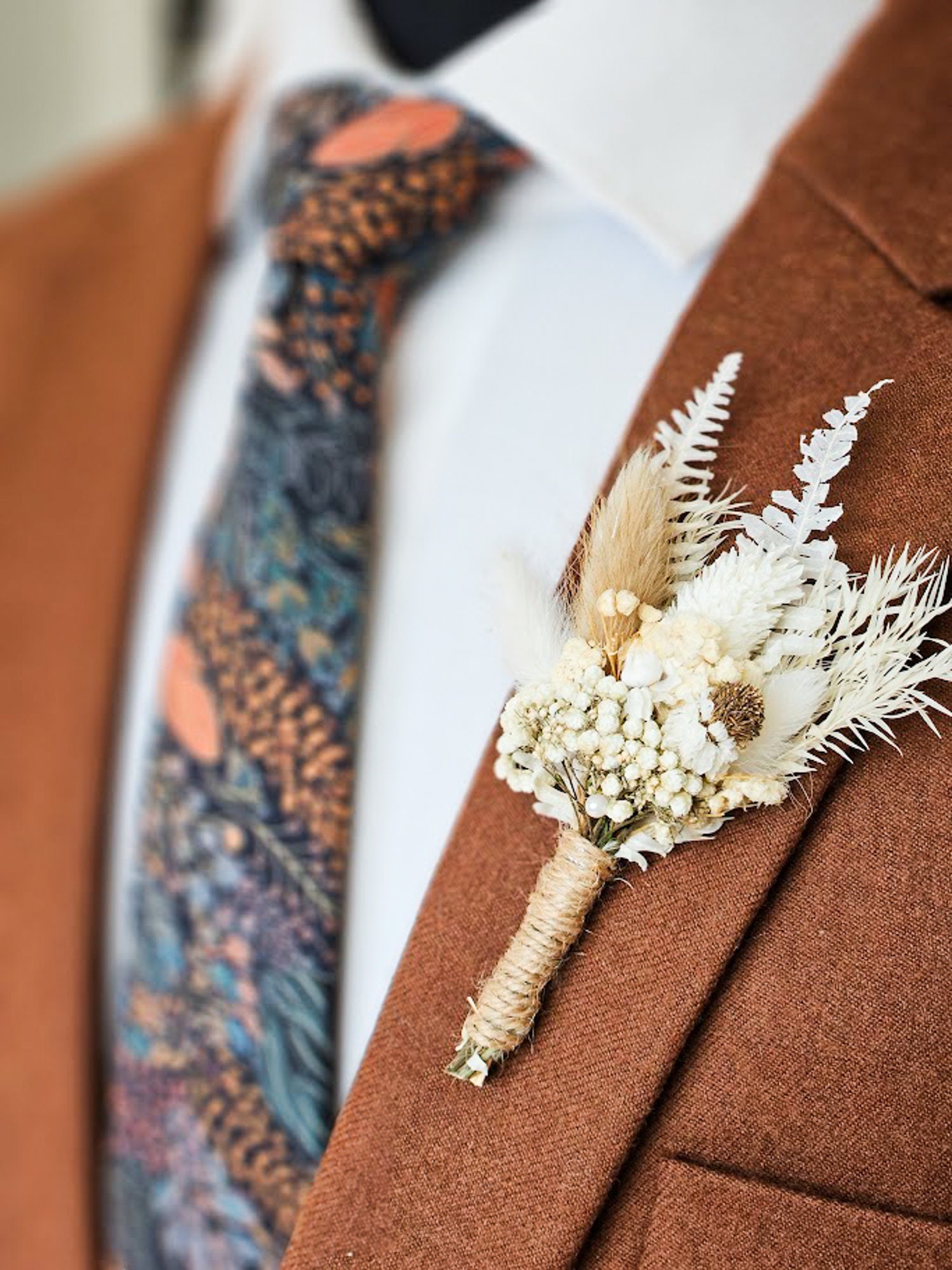Terracotta and Sage Floral Tie With Black Base, Burnt Orange Floral Tie ...