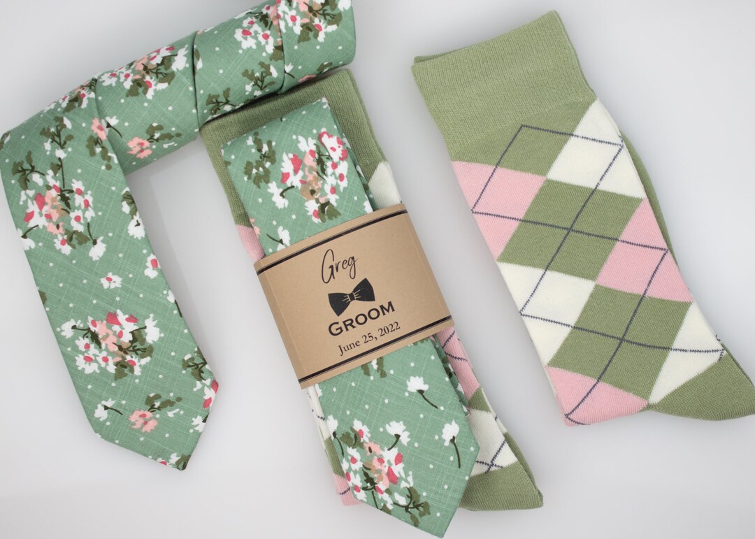 Dusty Sage/ Sage Green Floral Tie, Sage Green, Blush and Ivory Argyle ...