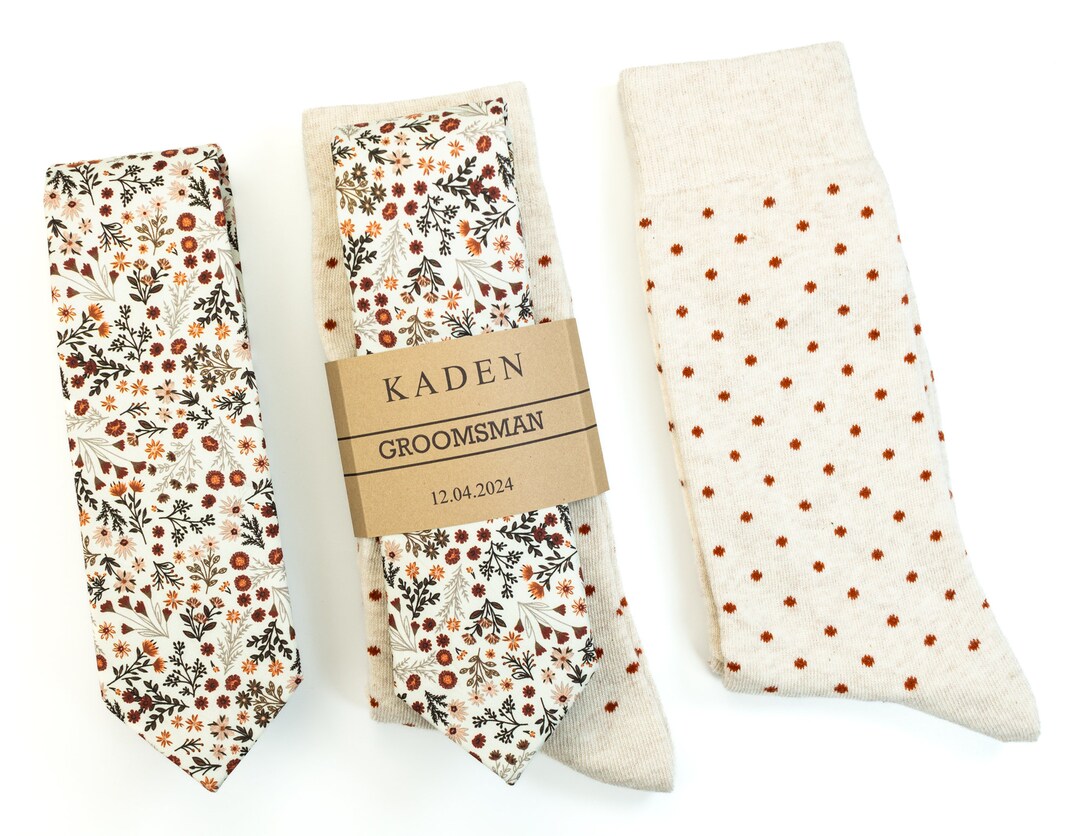 Cream, Rust Orange and Sage Green Floral Tie, Cream With Burnt Orange ...