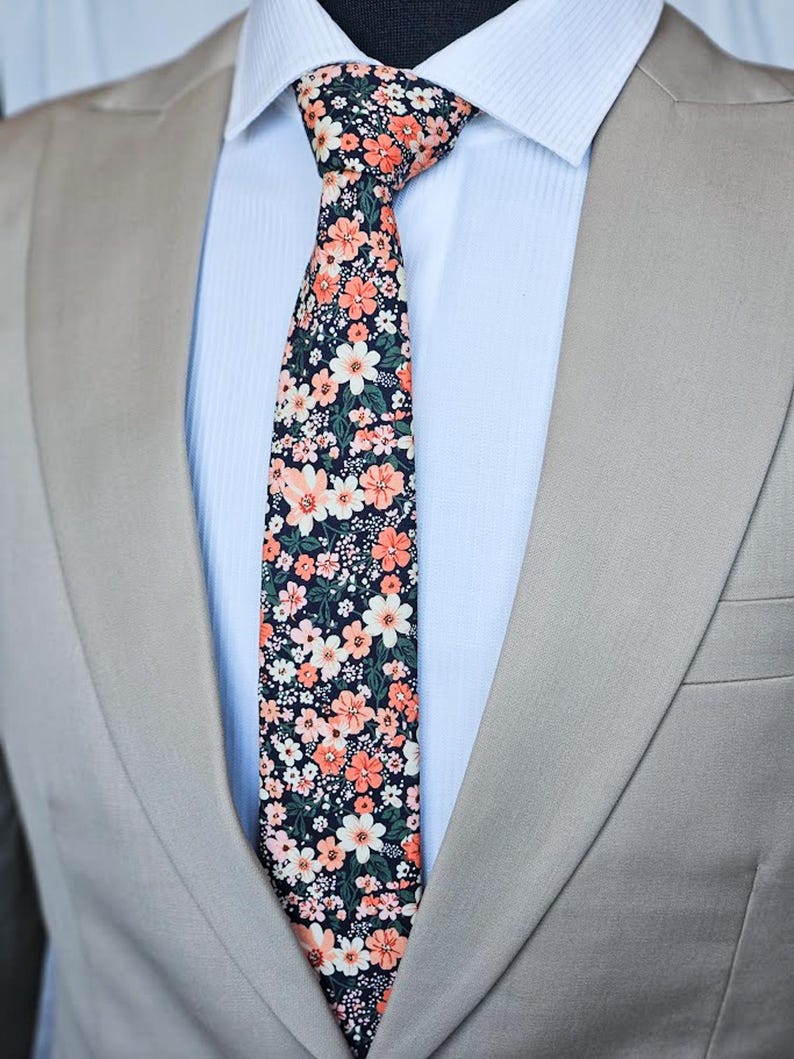 Coral Floral Tie, Navy & Coral Flowers Tie, Peach, Sage Floral Tie ...