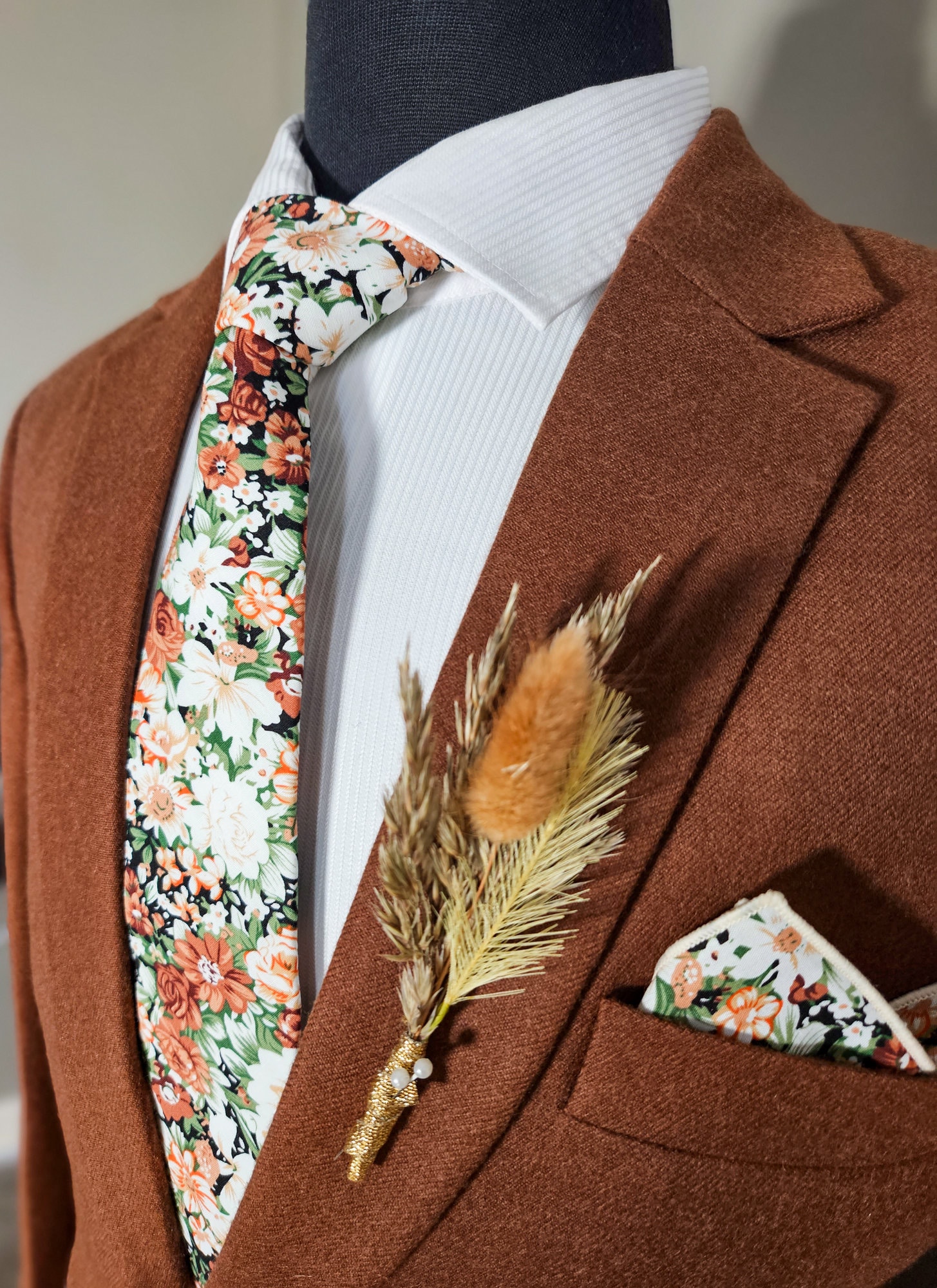Rust Wedding Tie Burnt Orange and Sage Floral Tie Terracotta - Etsy Canada