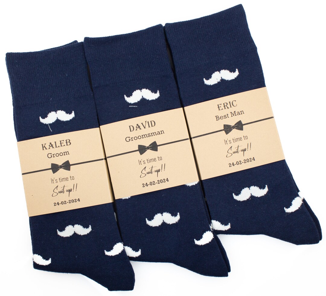 Personalized Groomsmen Proposal Socks Navy, Custom Socks Labels, Men ...