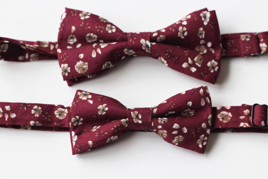 Beautiful Burgundy Floral Bow Tie Flower Tie Wedding Bow - Etsy