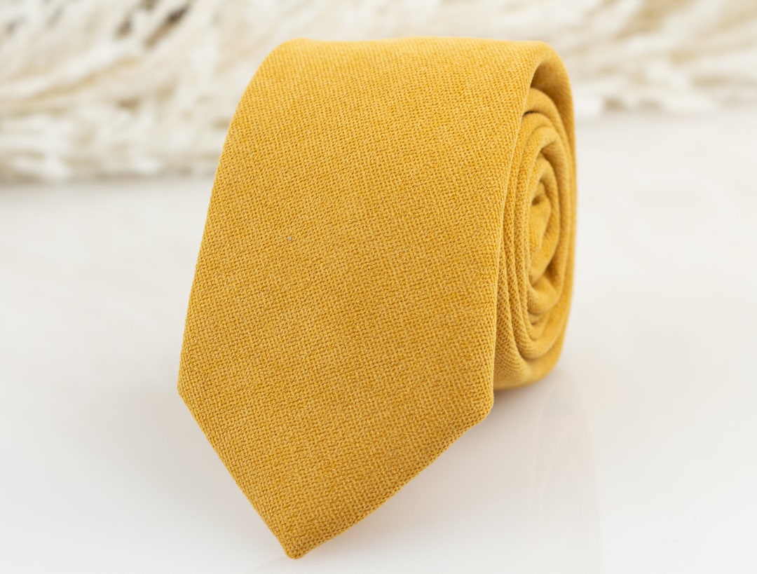 David Bridal Mustard Yellow Solid Color Tie, Marigold Velvet Necktie ...