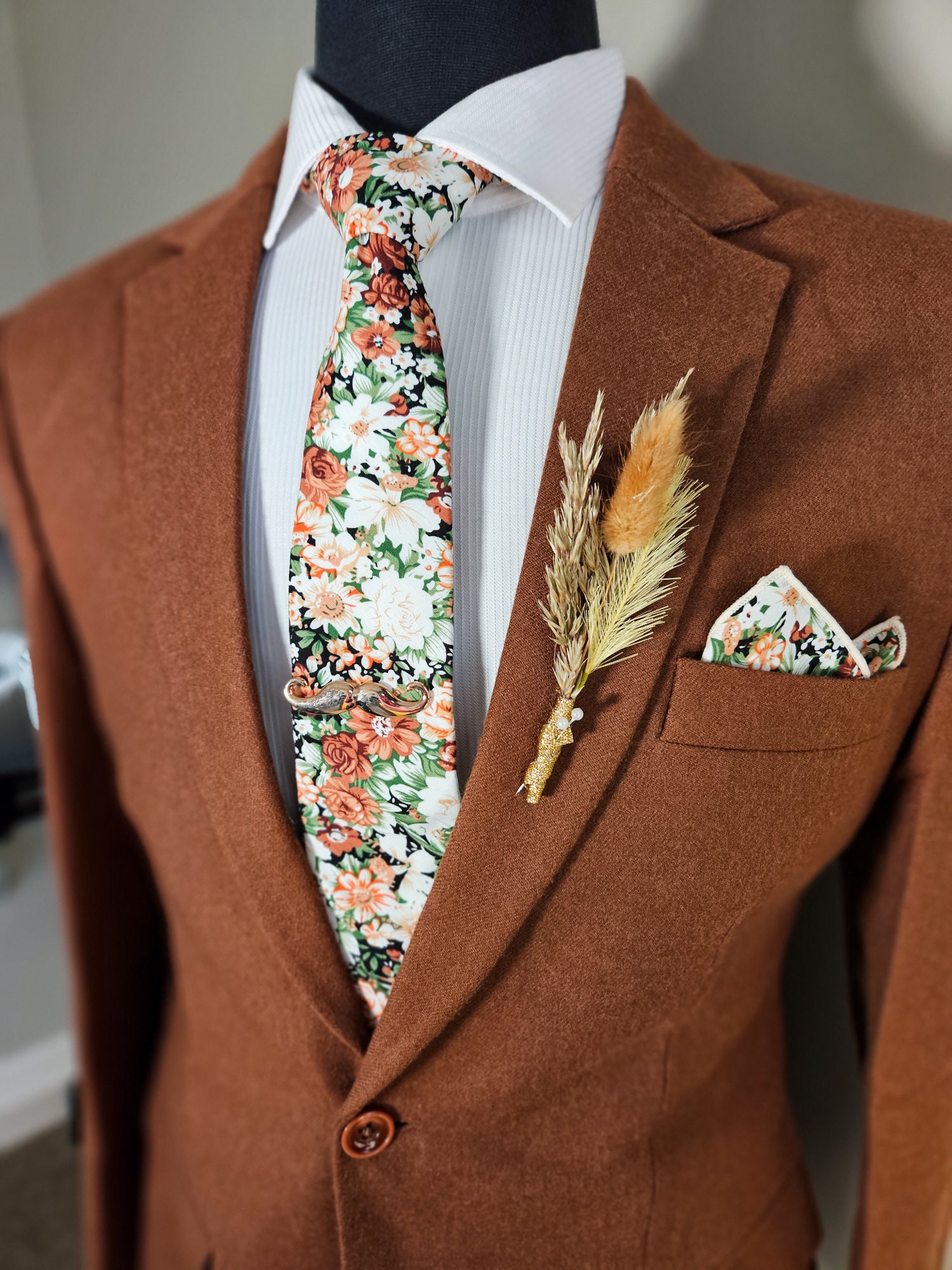 Rust Wedding Tie Burnt Orange and Sage Floral Tie Terracotta - Etsy Canada