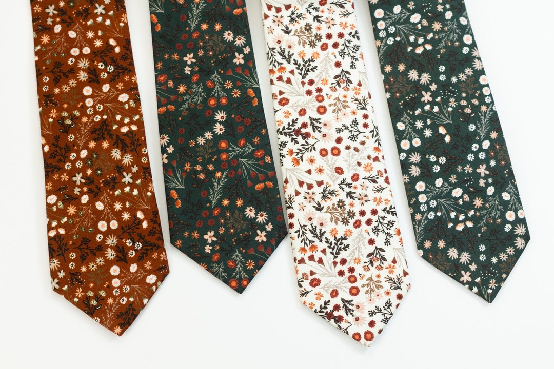 Wild Flower Cream, Cinnamon and Dark Green Tie, Rust Orange and Cream ...