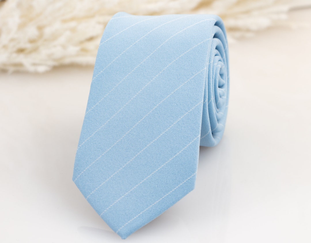Ice Blue With White Stripes Tie, Groomsmen Ice Blue Tie, Light Blue Tie ...
