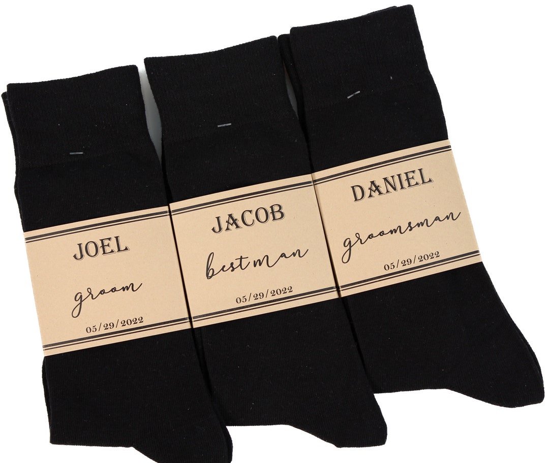Groomsmen Black Socks, Socks Labels, Personalized Groomsmen Socks ...