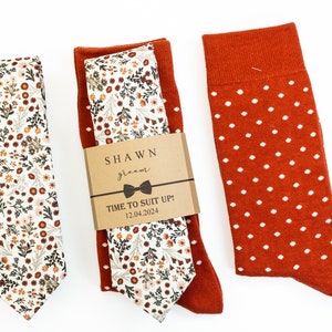 Terracotta Cream Floral Tie, Rust Orange Polka Dot Socks, Wild Floral ...