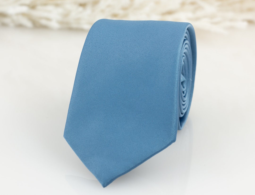 Azazie Steel Blue Satin Silk Tie, Groomsmen Tie, Blue Steel Solid Color ...
