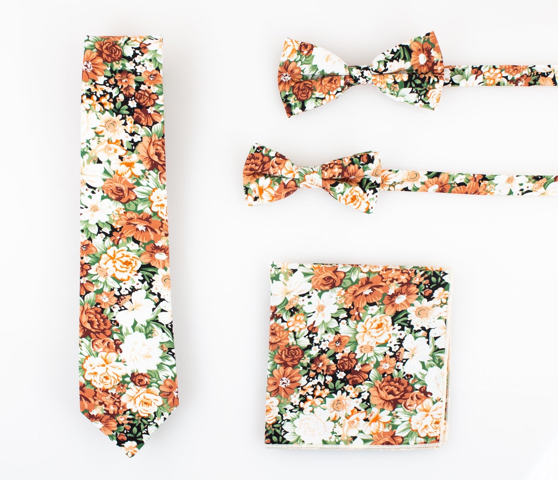 Burnt Orange Floral Tie, Cream Polka Dot Socks, Terracotta Floral Tie ...