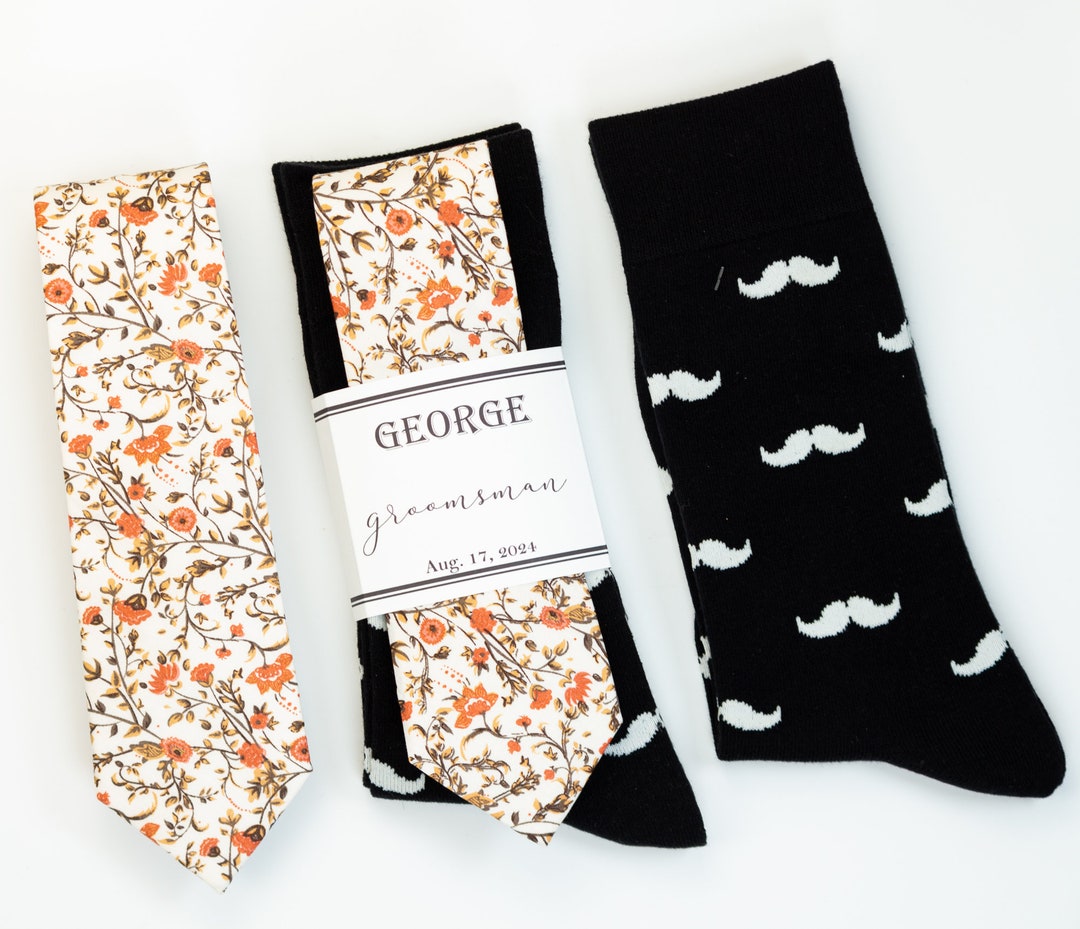 Black Socks, Burnt Orange, Cream Floral Tie, Rust Orange Tie, Rustic ...