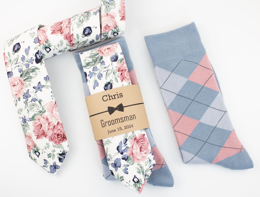 Dusty Blue, Dusty Rose and Sage Floral Tie, Groomsmen Wedding Socks ...