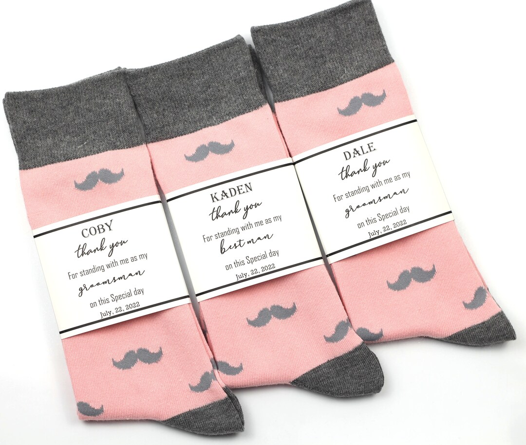 Groomsmen Blush & Grey Mustache Socks, Blush Pink Wedding Socks ...