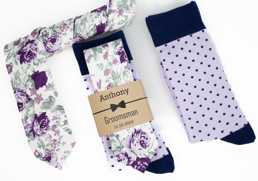 Groomsmen Socks Lavender/ Lilac, Dark Purple/ Plum Floral Necktie, Deep ...