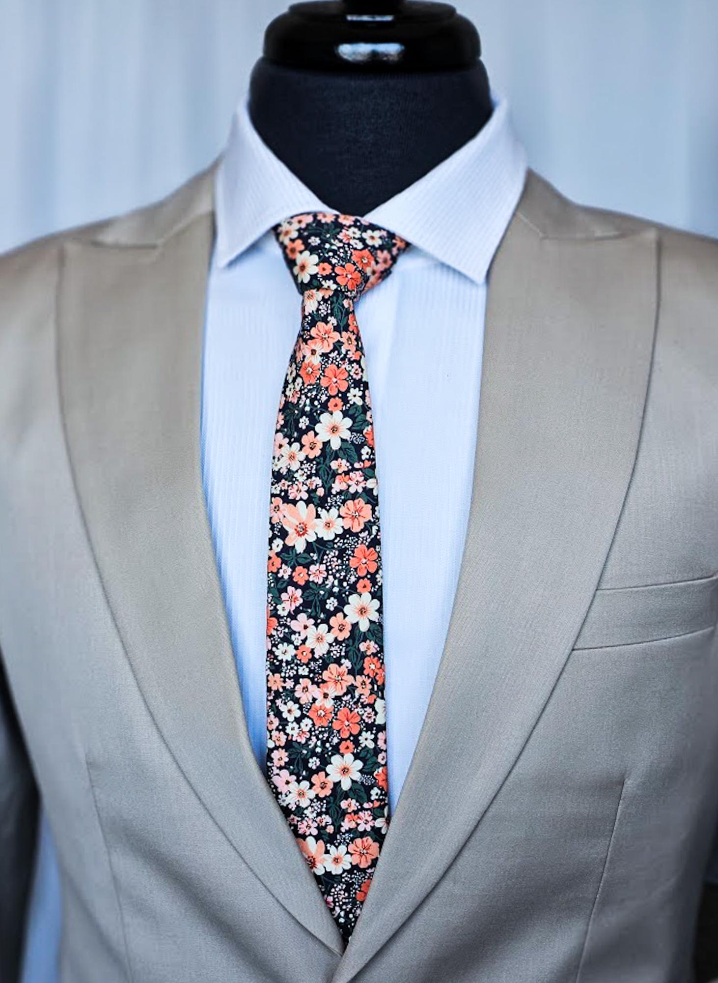 Coral Floral Tie, Navy & Coral Flowers Tie, Peach, Sage Floral Tie ...
