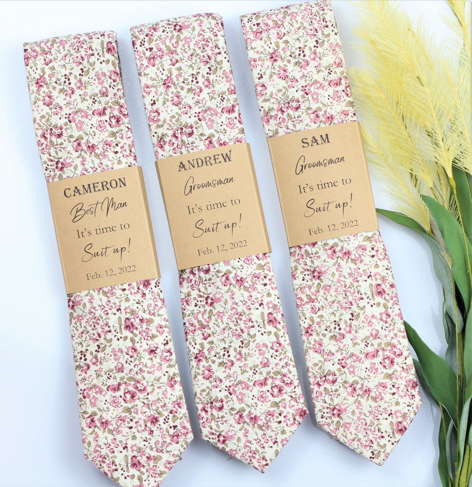 Quartz Floral Tie, Cream, Blush, Dusty Rose Floral Tie, Groomsmen Dusty ...