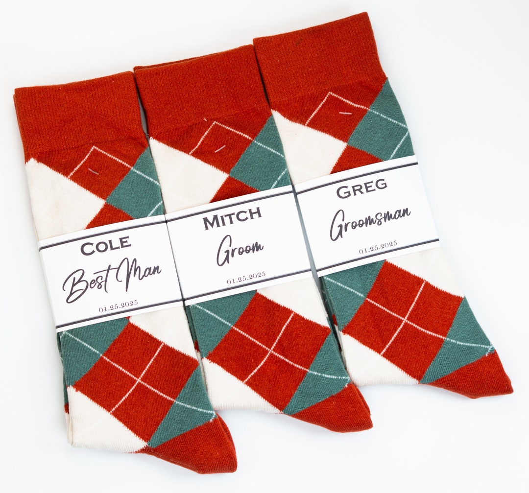 Groomsmen Burnt Orange, Cream and Sage Color Socks, Terracotta ...