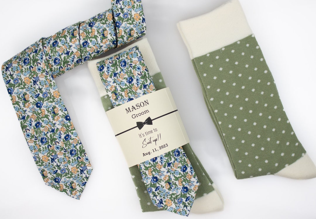 Sage Green Floral Tie, Sage Green and Ivory Polka Dot Socks, Sage Green ...