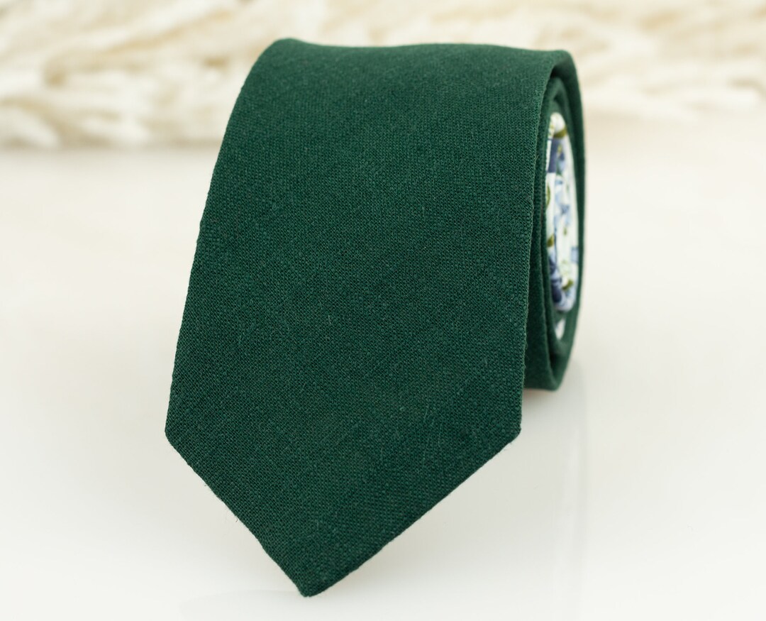 Emerald Ties Dark Green Linen Ties With Floral Back Emerald - Etsy