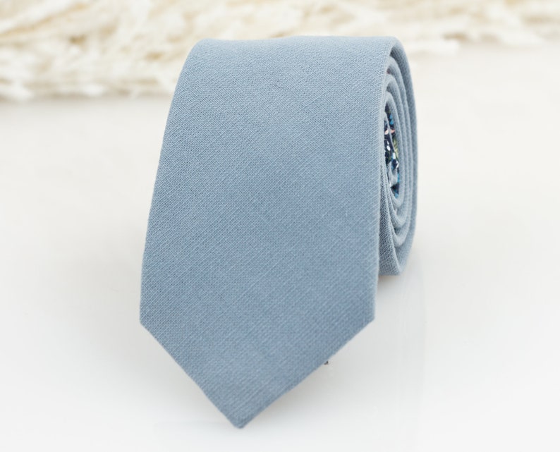 Dusty Blue Tie, Solid Dusty Blue Tie With Floral Back, Dusty Blue ...