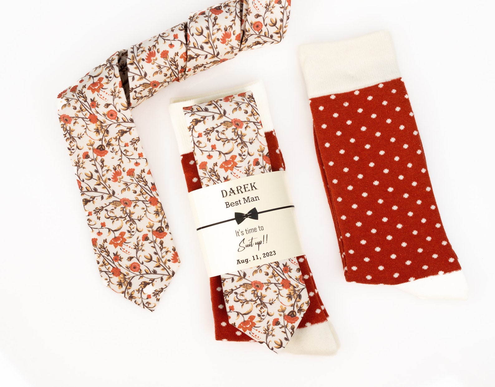 Burnt Orange Socks and Floral Tie Rustic Wedding Socks and - Etsy