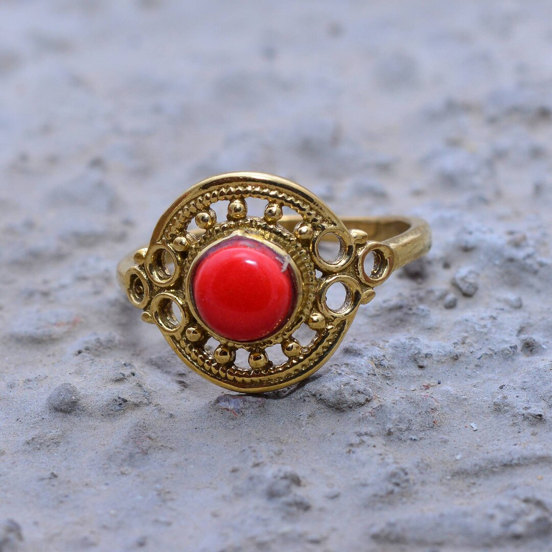 18k Gold Coral Ring Coral Ring Stacking Ring Dainty Ring Simple Coral ...