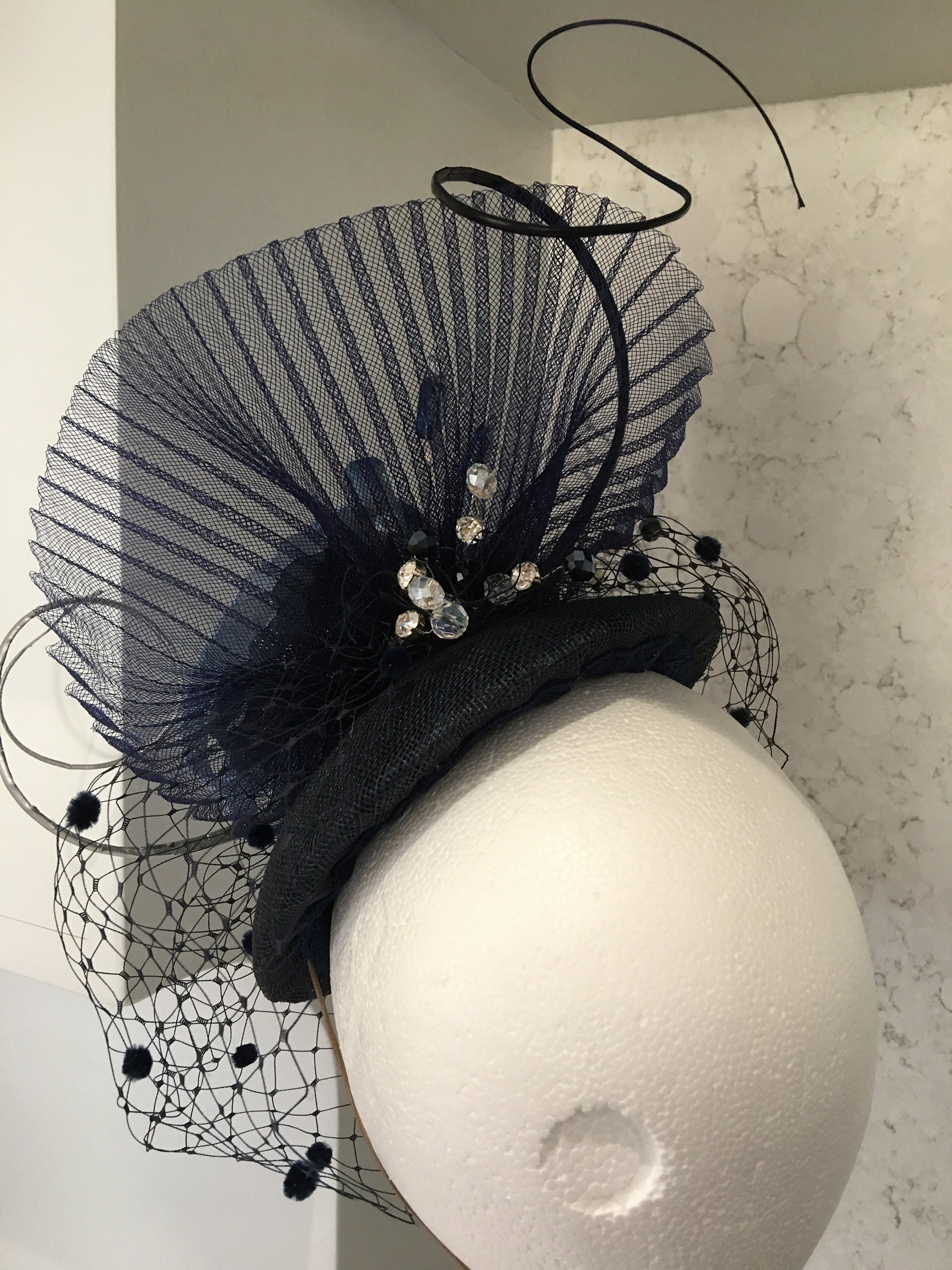 Navy Fascinator Navy Button Style Fascinator Trimmed With Cornflower ...