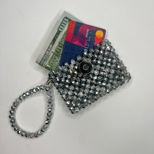 Metallic Beaded Small Womens Wallet With Crystal , Mini Cute Purse ...
