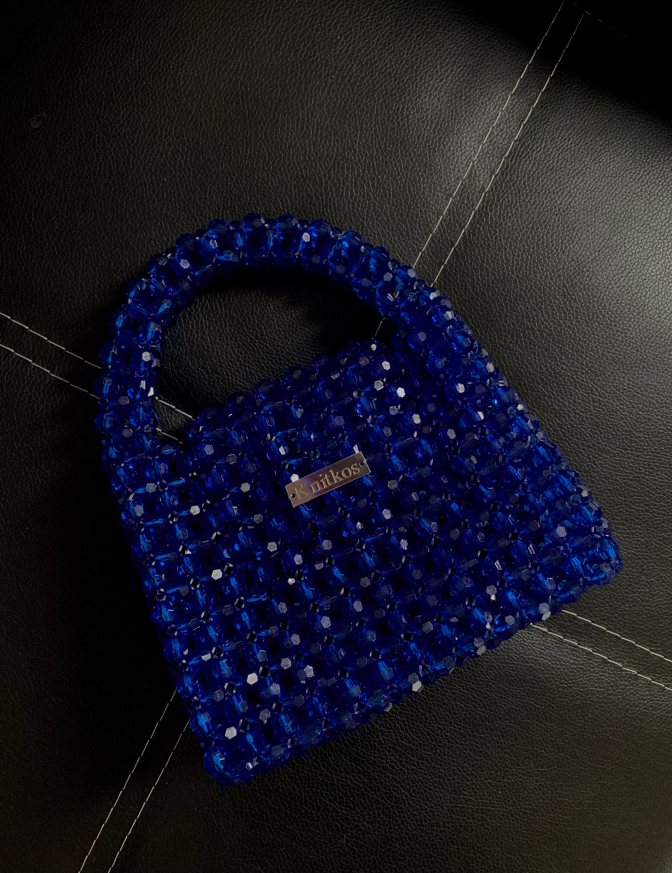 Handmade Crystal Beaded Bag: Blue Shoulder Bag - Etsy