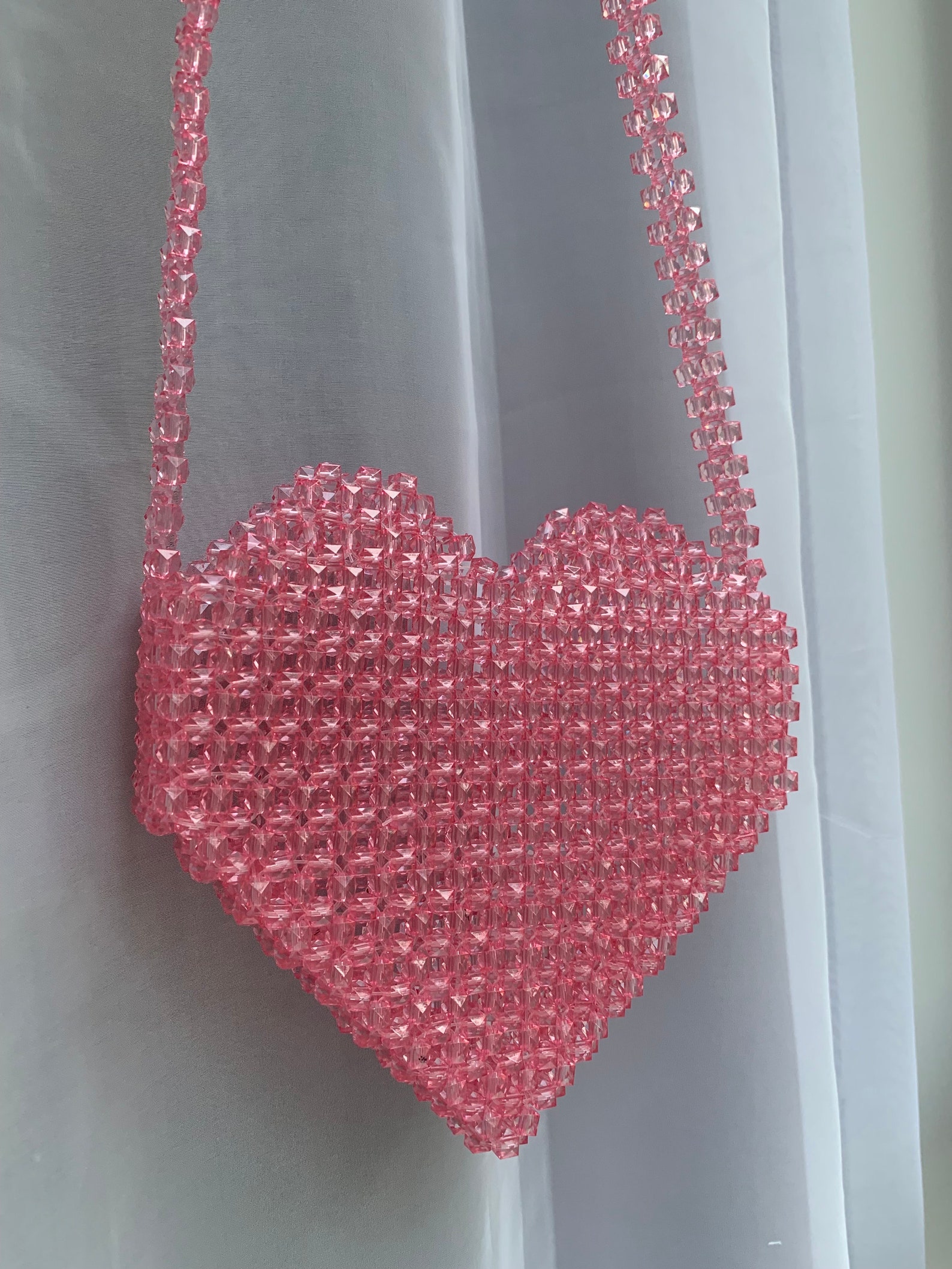 Pink Heart Beaded Purse: Handmade Acrylic Evening Bag - Etsy