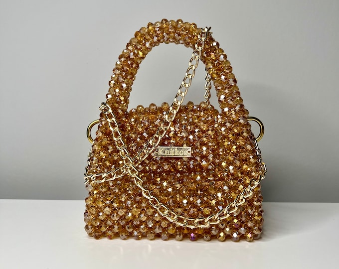 Crystal Gold Bead Bag, Bead Shoulder Bag, Women Bead Bag, Gift Birthday ...