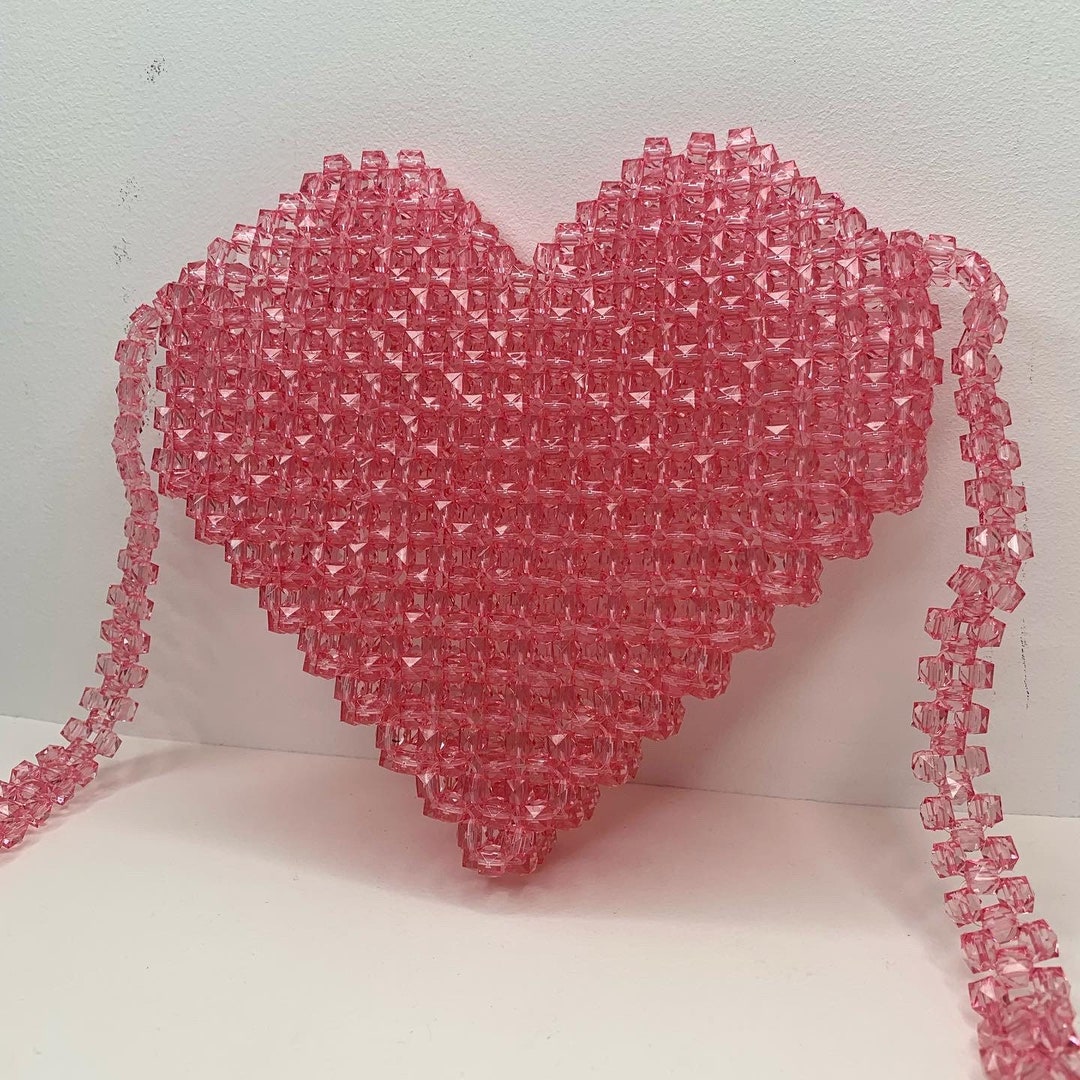 Handmade Crystal Pink Heart Bead Bag - Shoulder Bag - Etsy