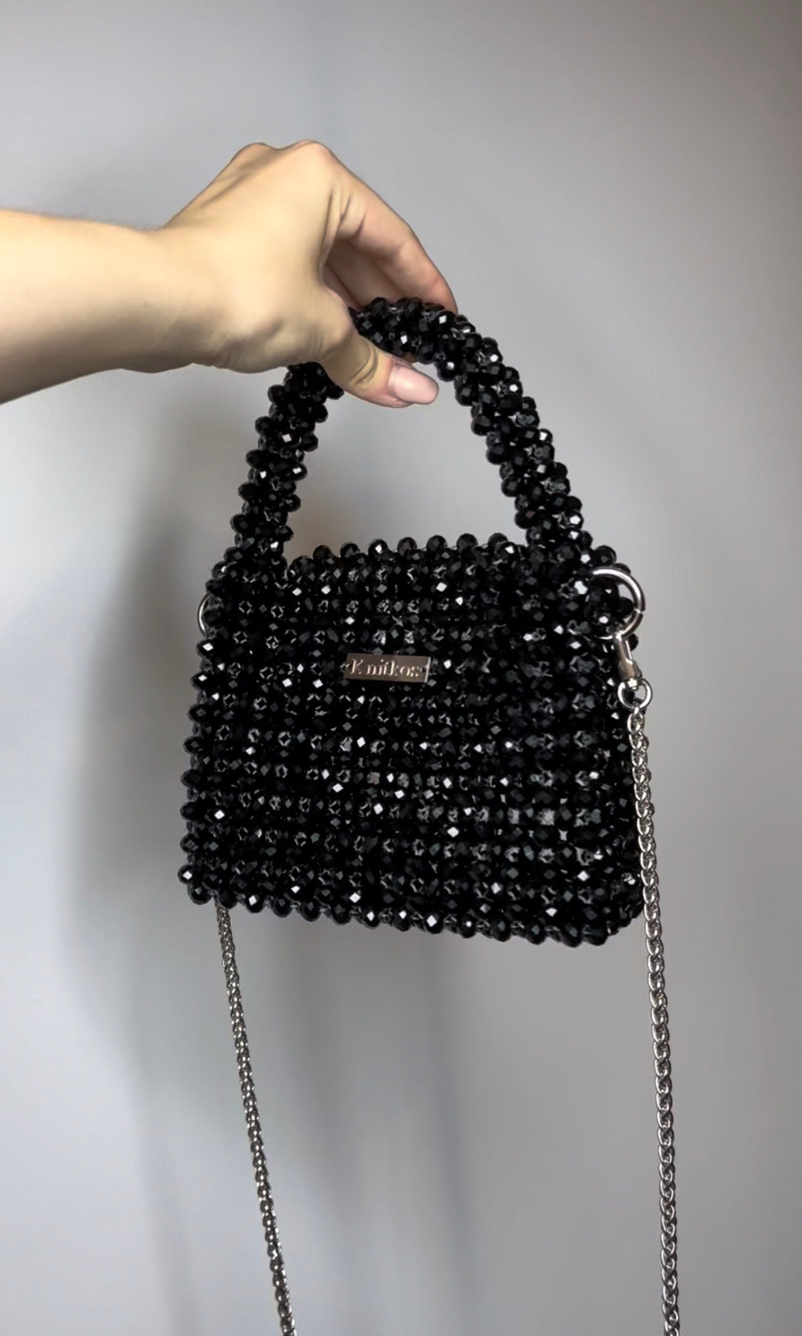 Luxury Crystal Beaded Bag: Handmade Black Bead Purse - Etsy